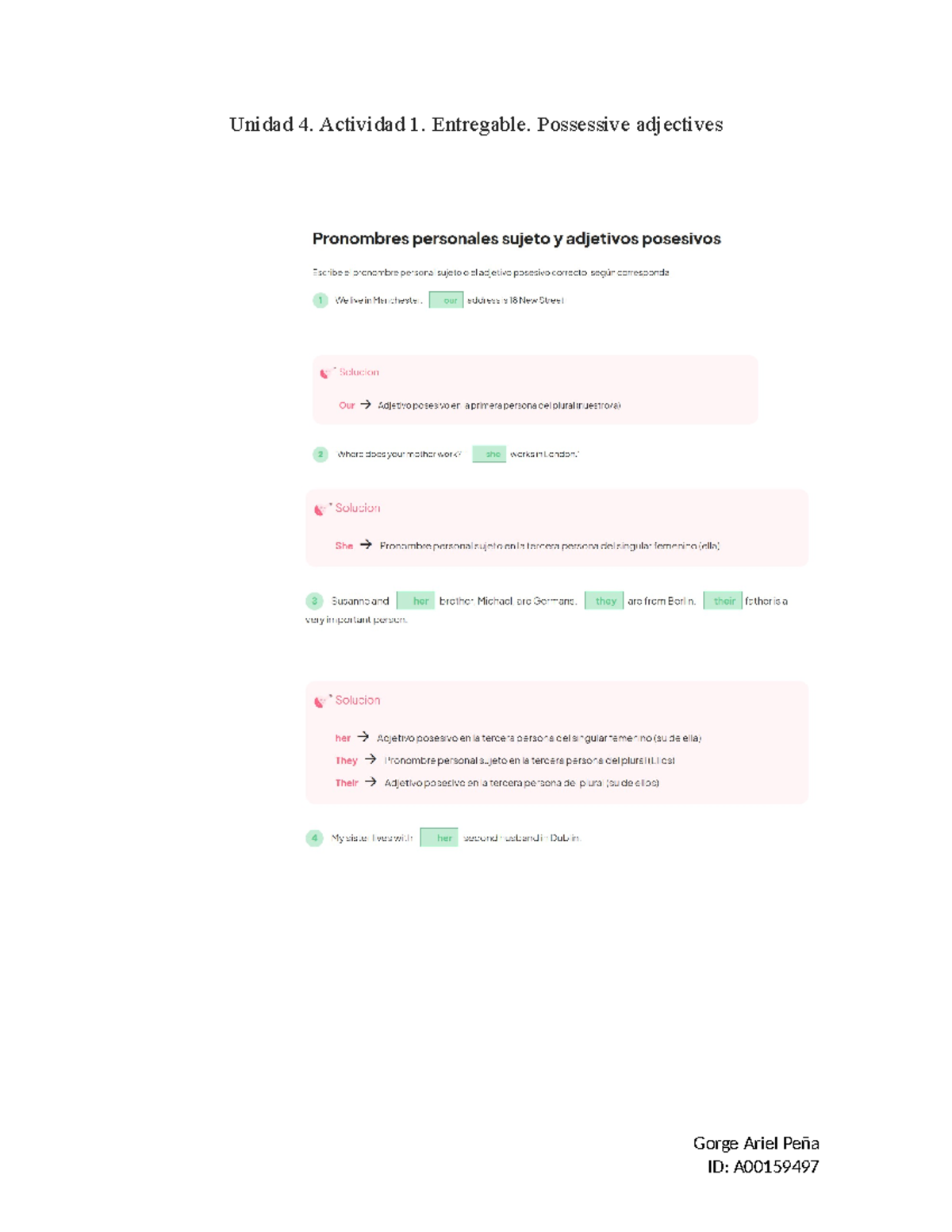 Unidad 4. Actividad 1. Entregable. Possessive adjectives - Ingles - Unidad 4. Actividad 1. - Studocu