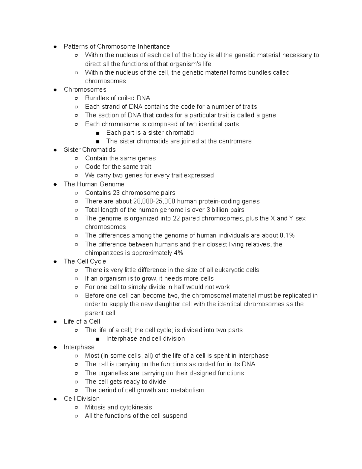 Exam 3 - BIO - Notes for Exam 3 - Patterns of Chromosome Inheritance ...