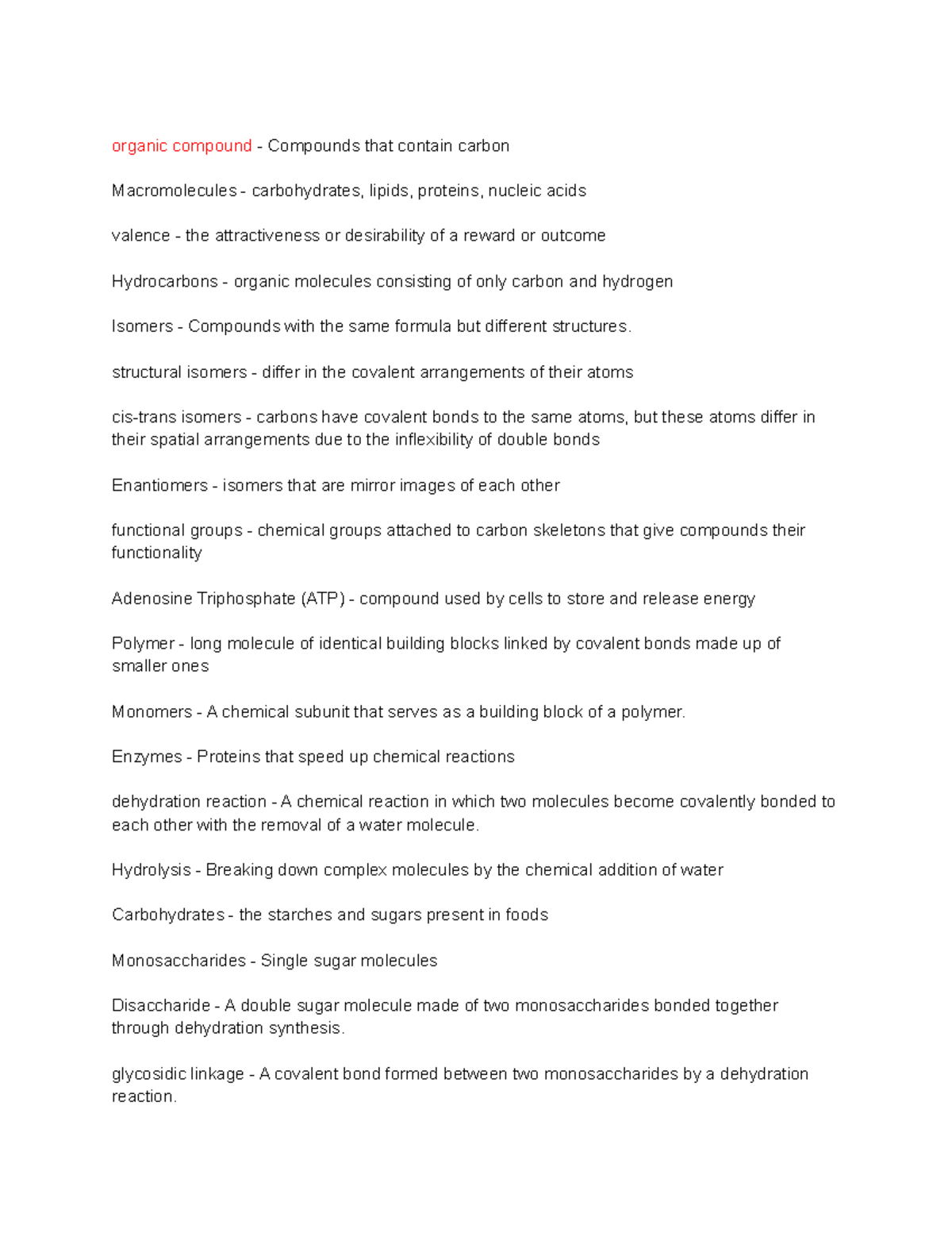 Chapter 3 AP BIO reading assigment - organic compound- Compounds that ...
