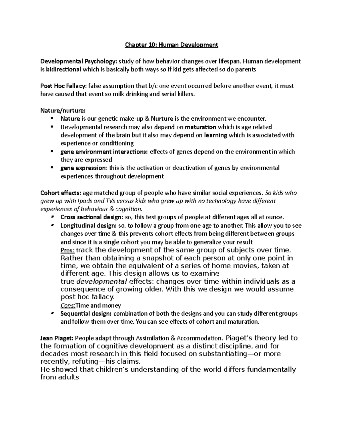Chapter 10 - Lecture notes 5 - Chapter 10: Human Development ...