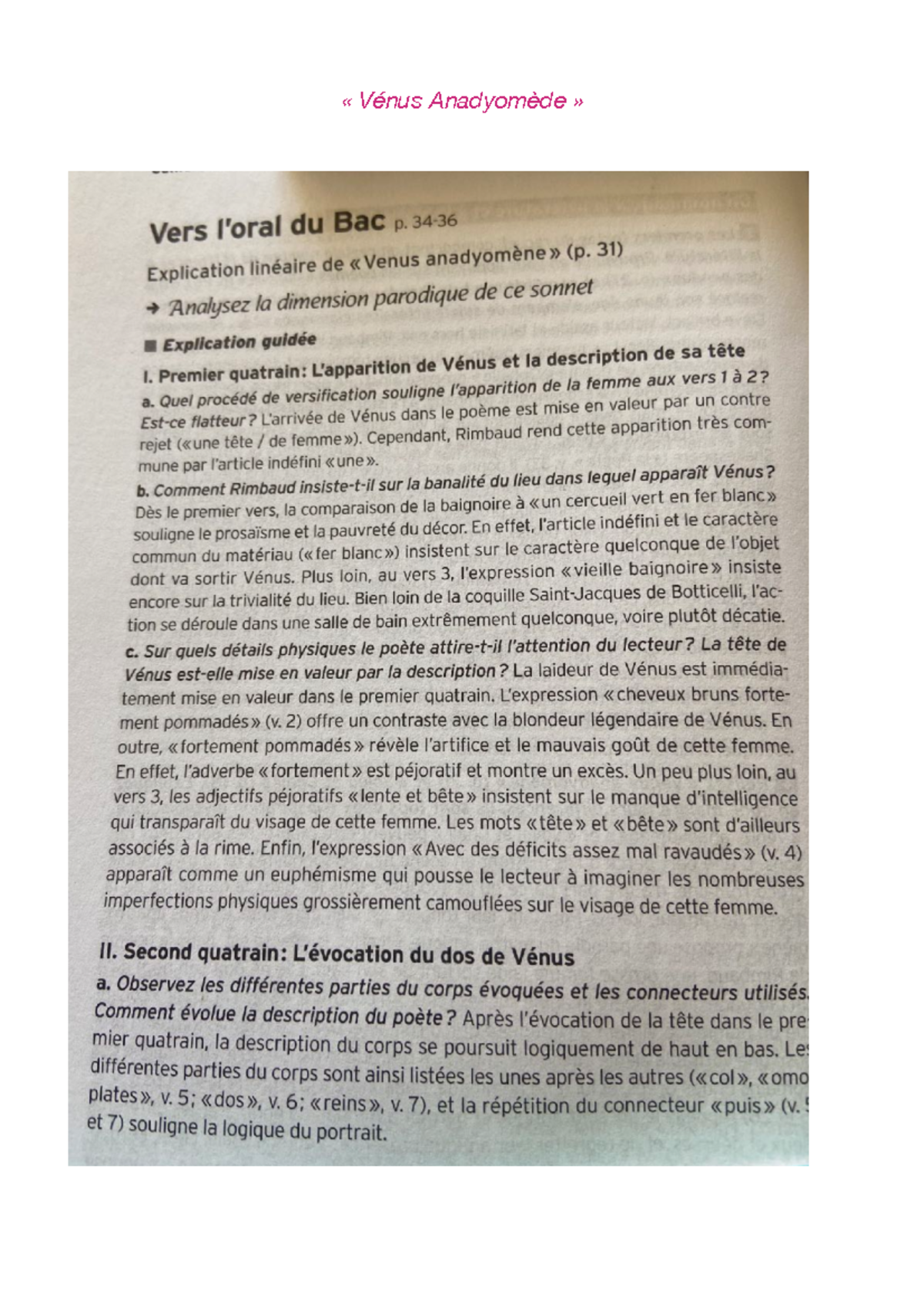 Vénus Anadyomède 2 - « Vénus Anadyomède » Question de grammaire 2 : Le ...