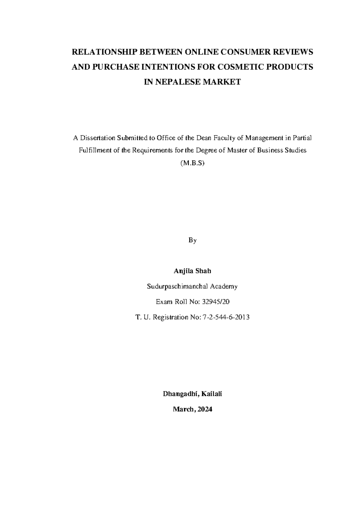 Proposal - MBS, MPA, - 1 i RELATIONSHIP BETWEEN ONLINE CONSUMER REVIEWS ...