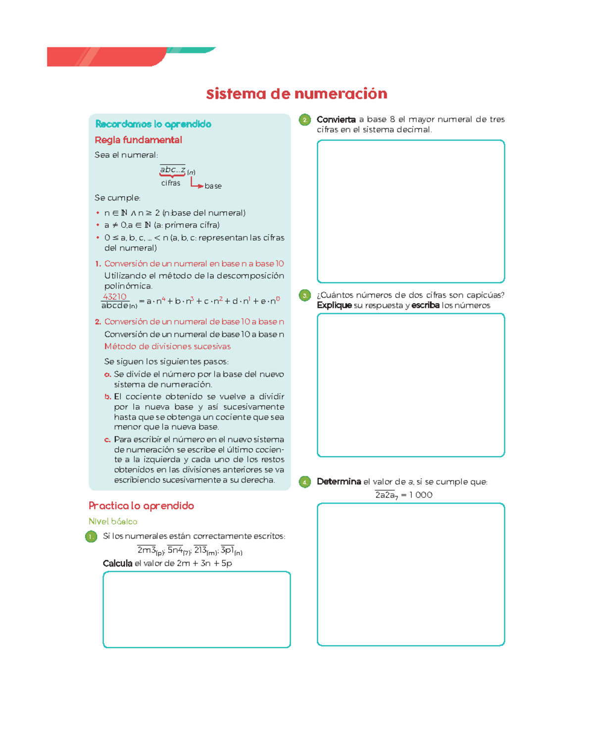 Sistema DE Numeración - Recordamos lo aprendido Regla fundamental Sea ...