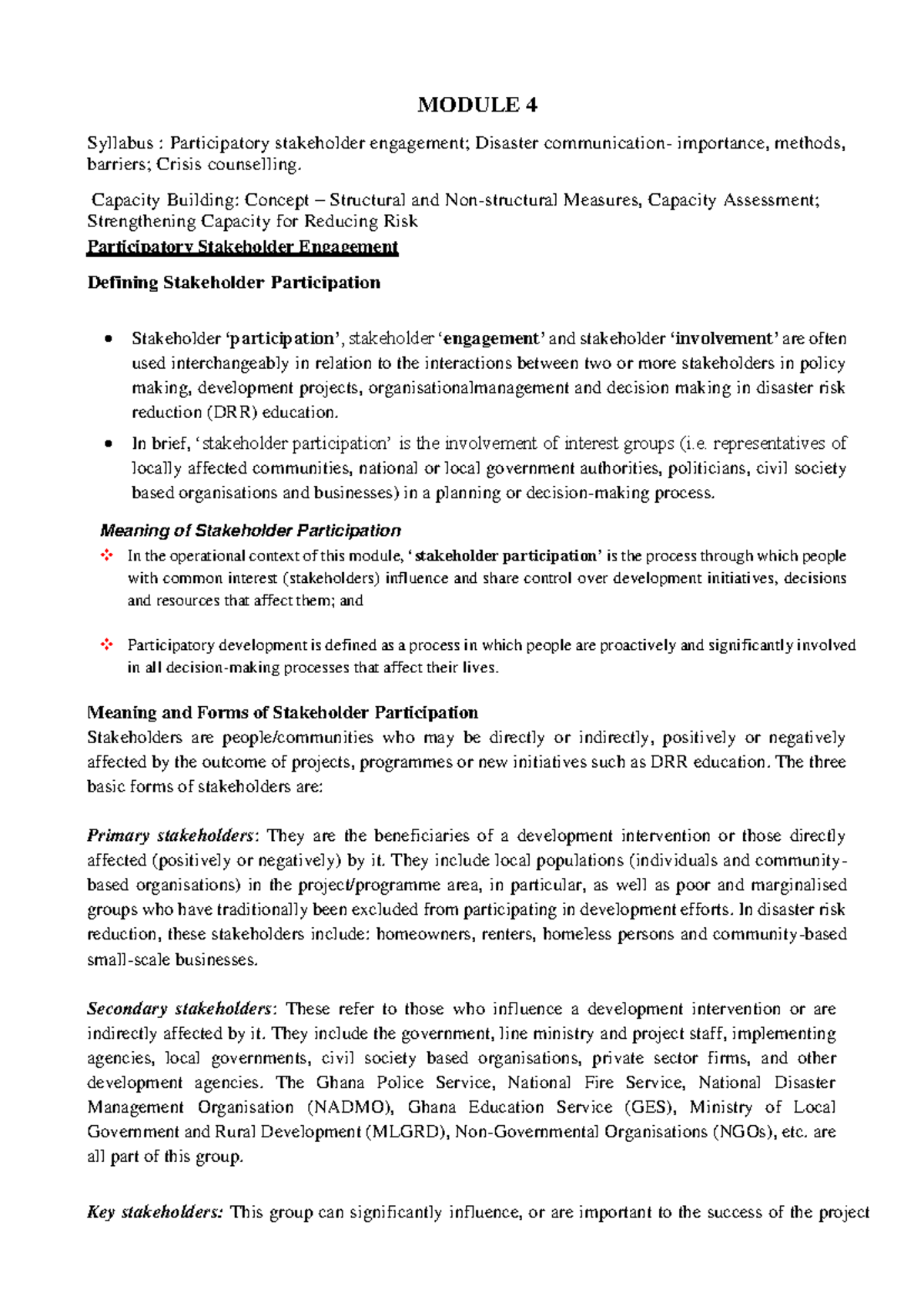 Module 4 MCN301 Disaster Management - MODULE 4 Syllabus : Participatory ...