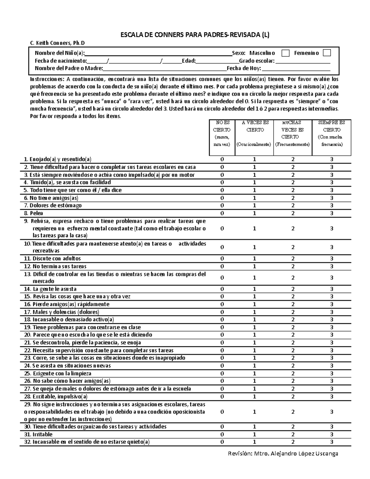 Escalas de Conners Niños - C. Keith Conners, Ph ESCALA DE CONNERS PARA ...