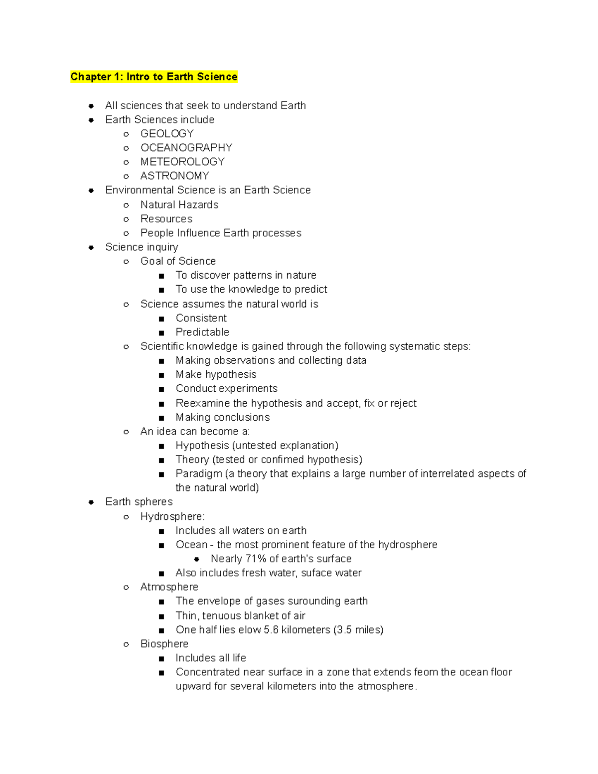Geol 1031 - Ongoing notes from Ms. Kadiri's lecture. - Chapter 1: Intro ...