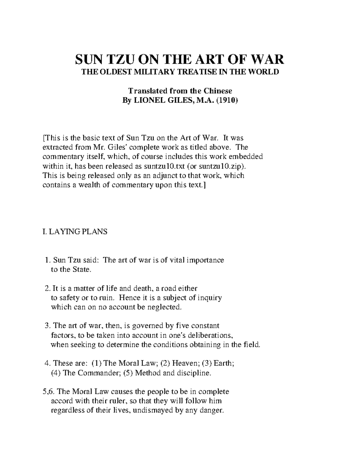 Tzu, Sun - Art Of Warold Translation pdf - SUN TZU ON THE ART OF WAR ...