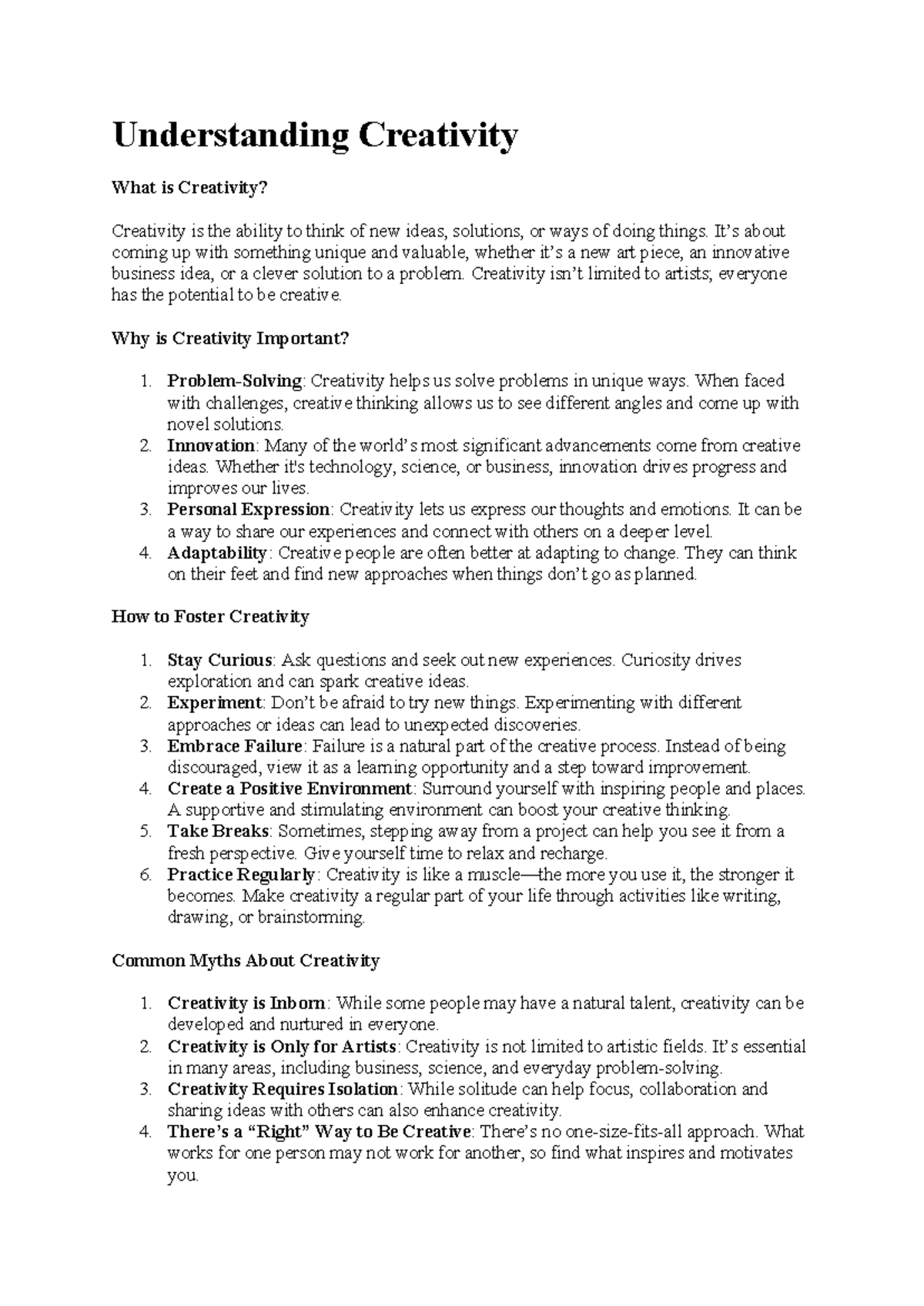 Understanding Creativity - It’s about coming up with something unique ...