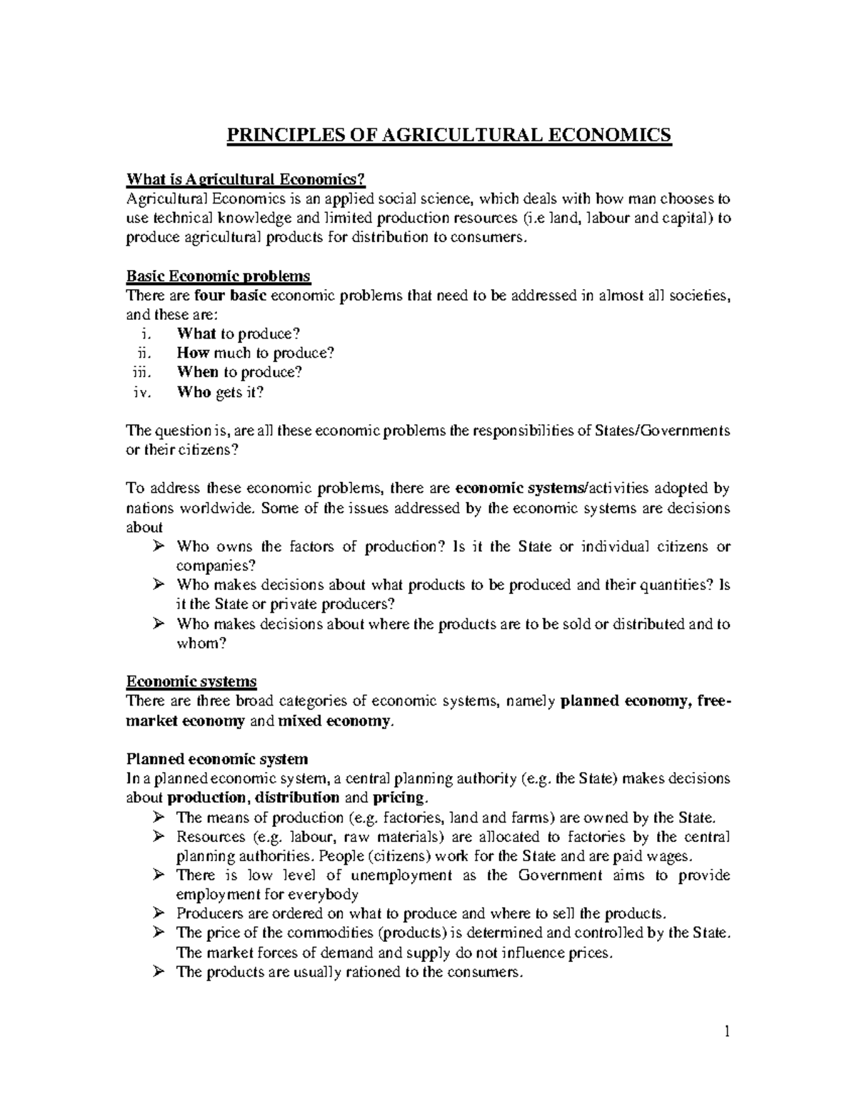 Agric Economics ( Edited COPY) - PRINCIPLES OF AGRICULTURAL ECONOMICS ...