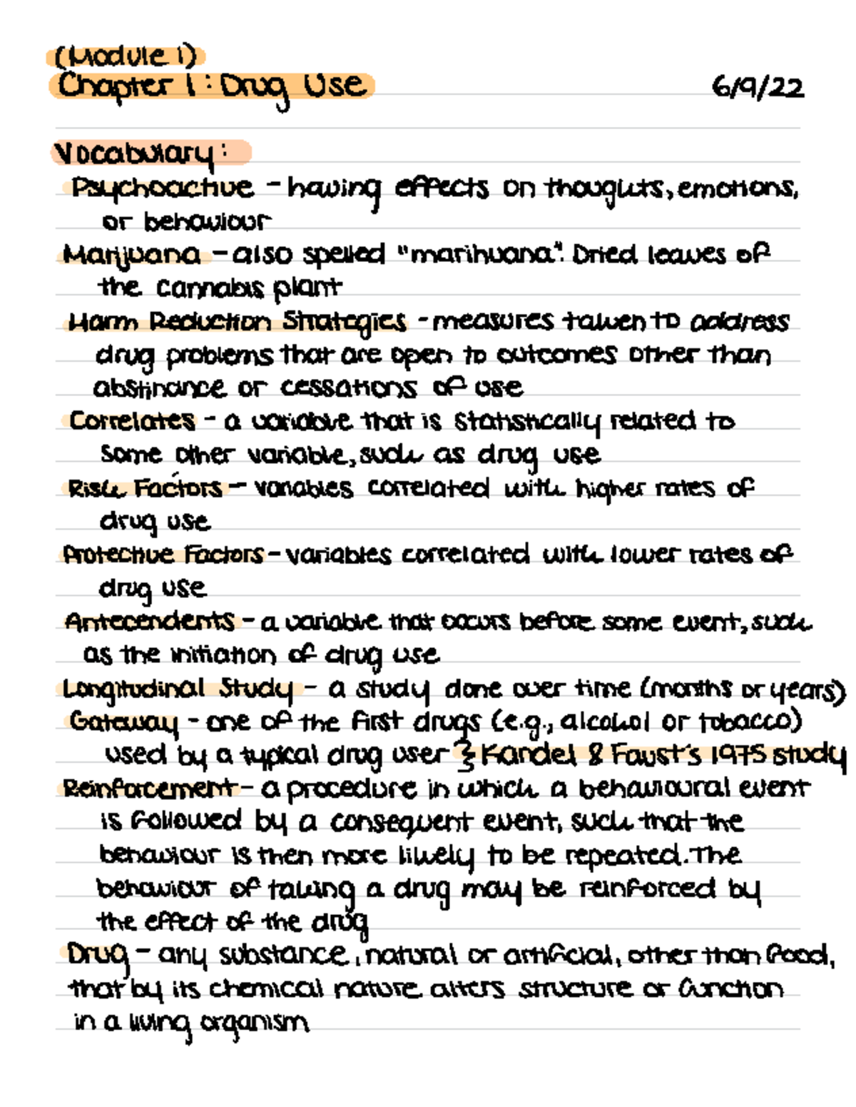 Module 1 Drug Use - [Module 1) Chapter 1 : Drug Use 6/9/ Vocabulary ...