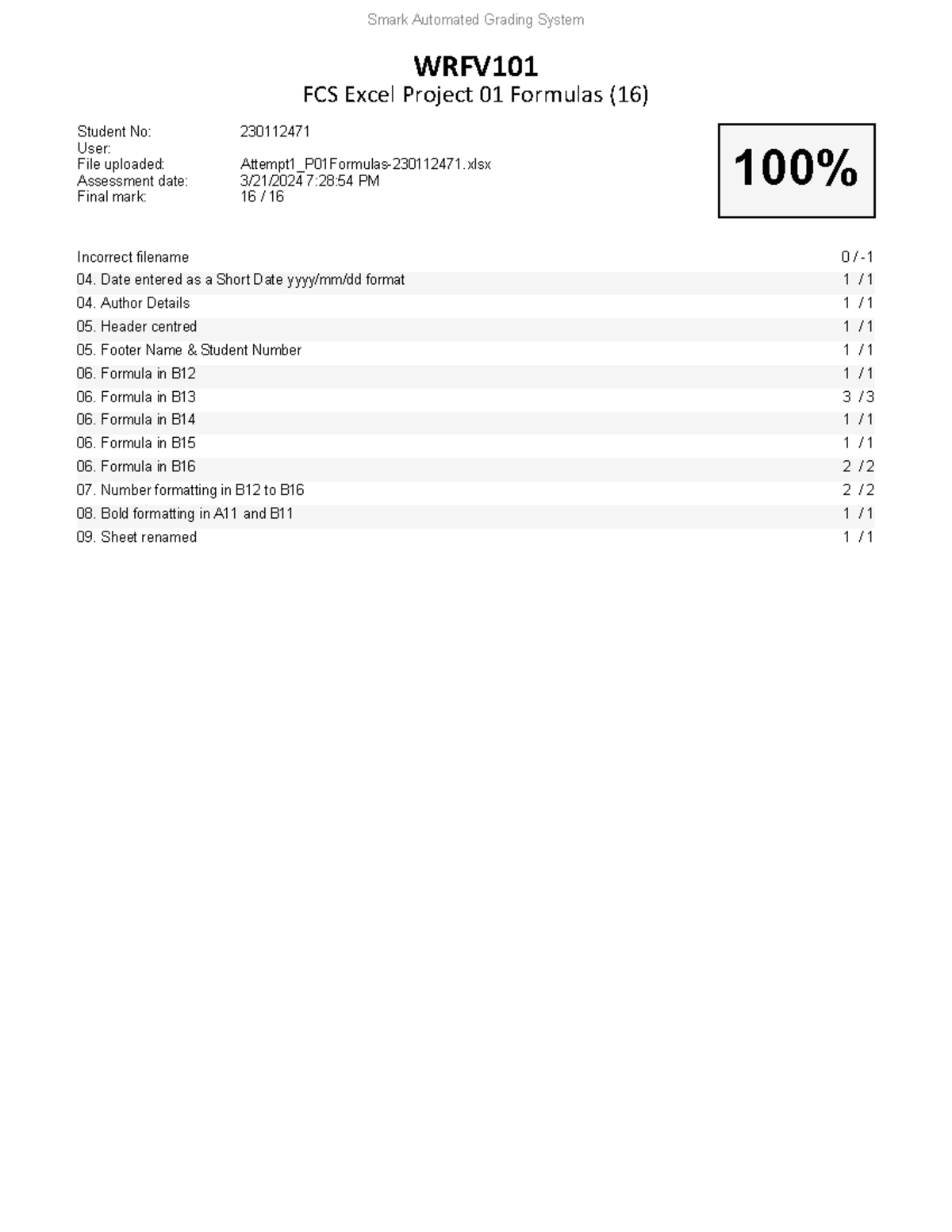 P01Formulas Mark Report - Smark Automated Grading System WRFV FCS Excel ...