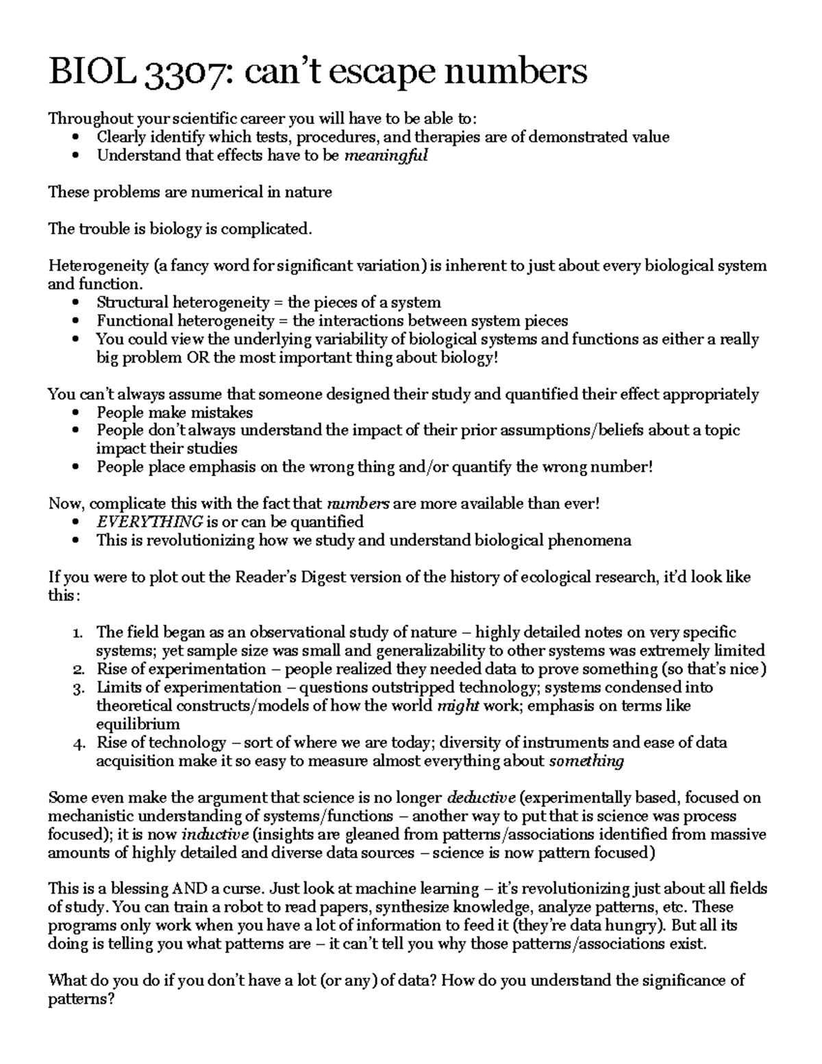 BIOL 3307 importance of numbers in biology - BIOL 3307: can’t escape ...