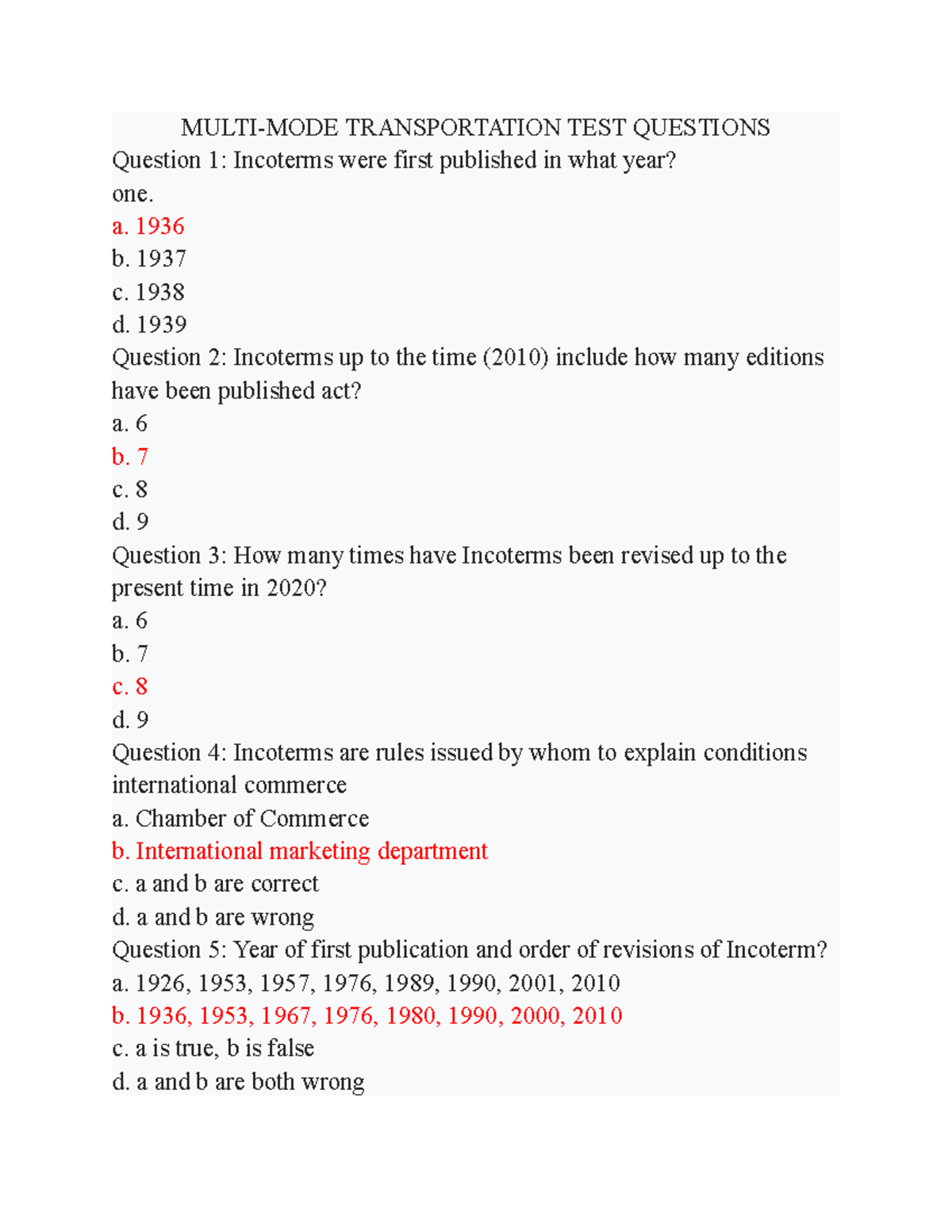 Multi-MODE Transportation TEST Questions - MULTI-MODE TRANSPORTATION ...