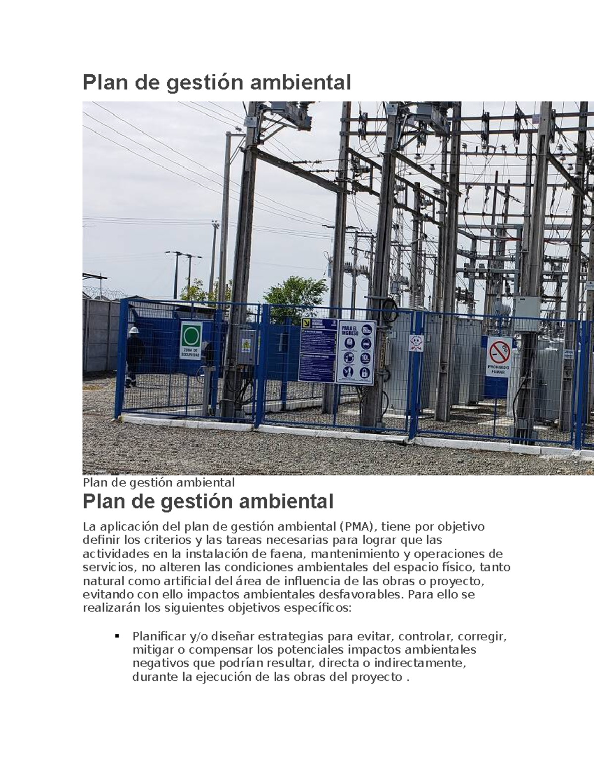 Plan de gestión ambiental - Plan de gestión ambiental Plan de gestión ...