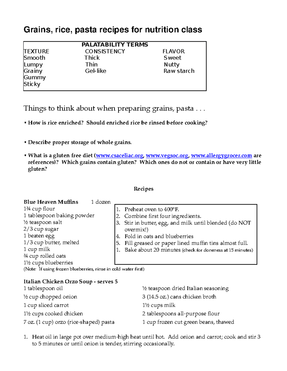 Grains,starches,pasta recipes nutrition class - Grains, rice, pasta ...