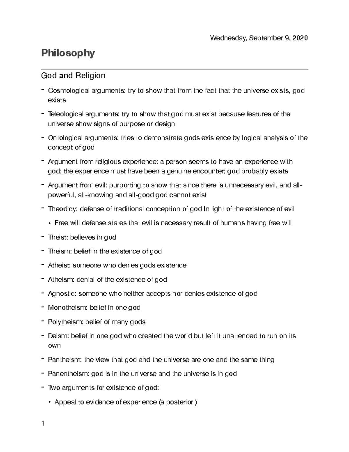 Chapter 2 God and Religion - Wednesday, September 9, 2020 Philosophy ...
