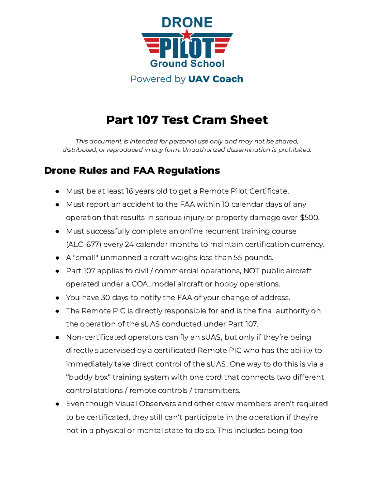 Part 107 Test Cram Sheet - Part 107 Test Cram Sheet This document is ...