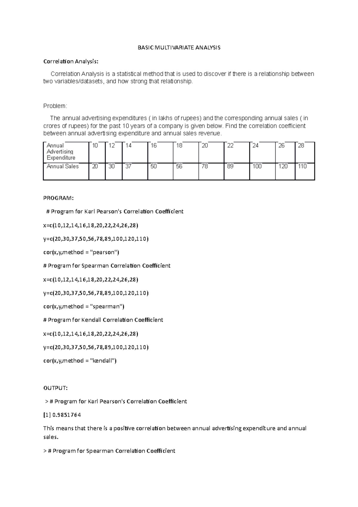 Basic multivariate analysis 1 - BASIC MULTIVARIATE ANALYSIS Correlation Analysis: Correlation ...