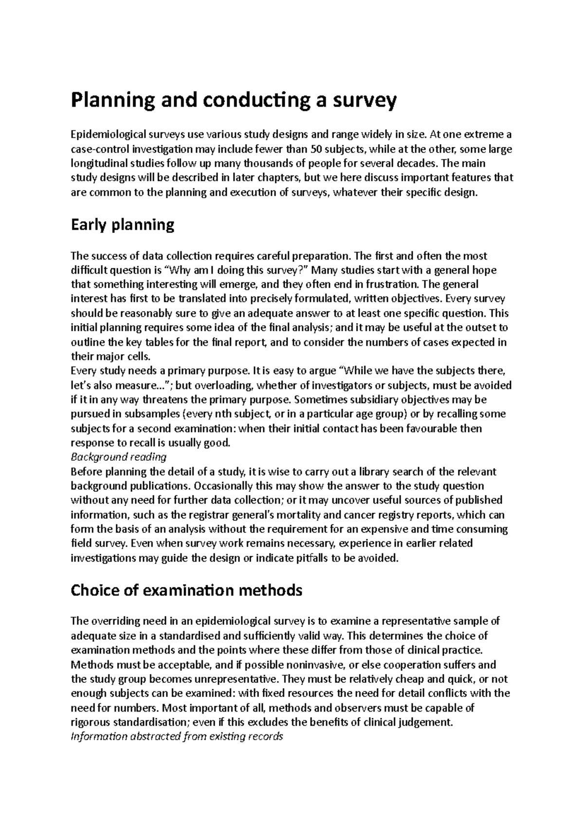 Planning and conducting a survey - Planning and conducting a survey ...