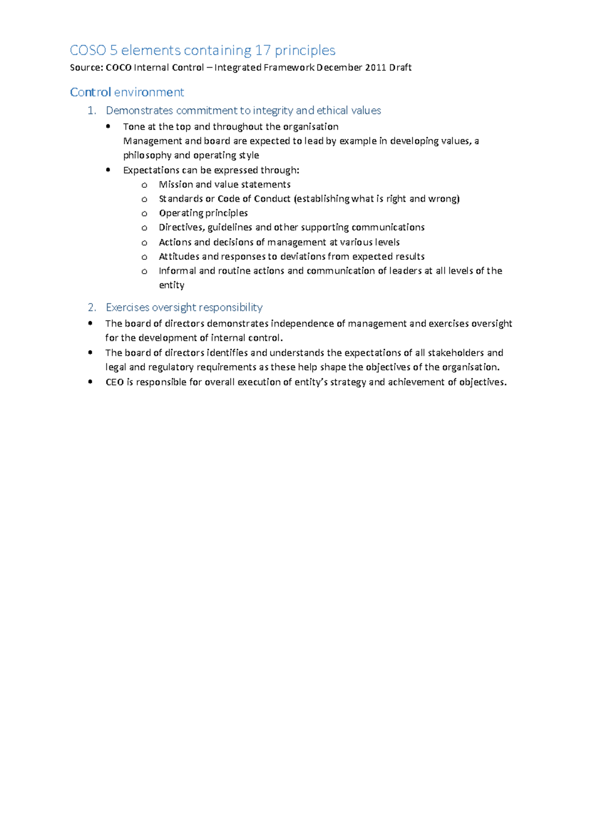 Summary Corporate Governance and Risk Management: Short explanation of ...