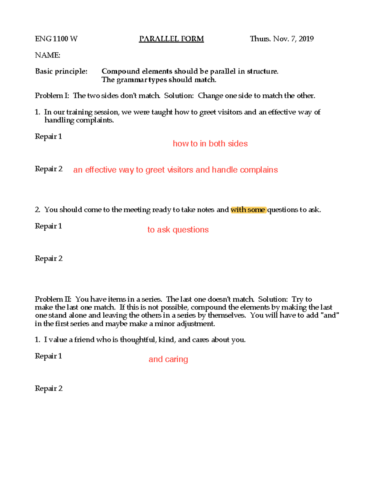 Parallel+form+ENG+1100+W+Fall+19 - ENG 1100 W PARALLEL FORM Thurs. Nov ...