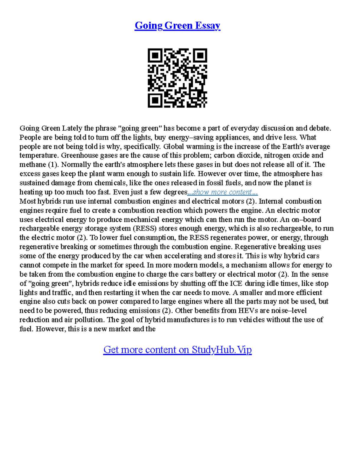Green Earth Essay - Going Green Essay Going Green Lately the phrase ...