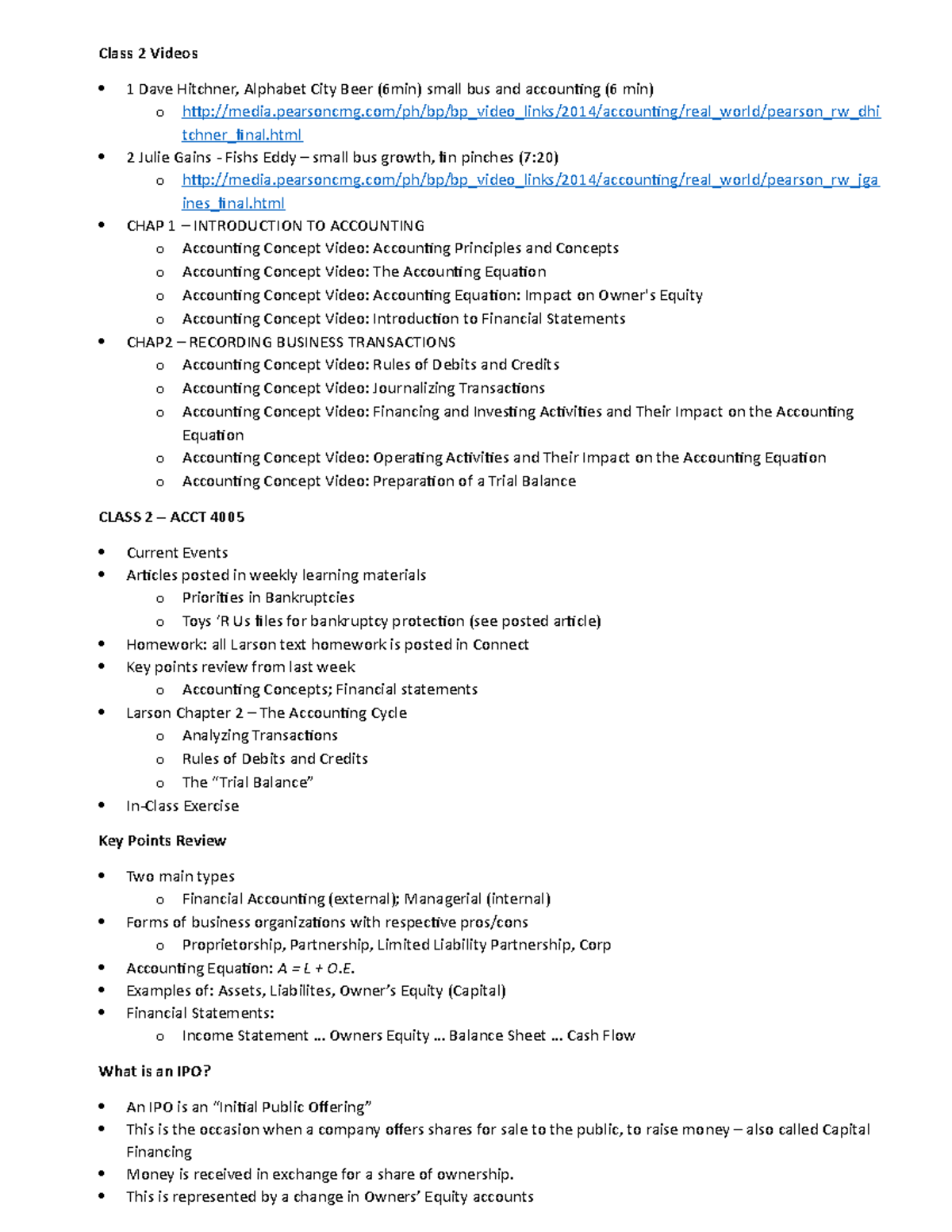 ACCT 4005 Class 2 Analyzing & Recording Business Transactions - Class 2 ...