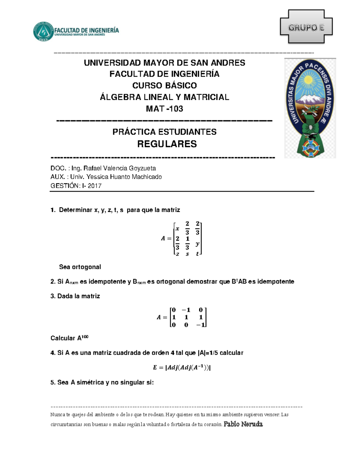 Practica ING Valencia II - } - Nunca te quejes del ambiente o de los ...