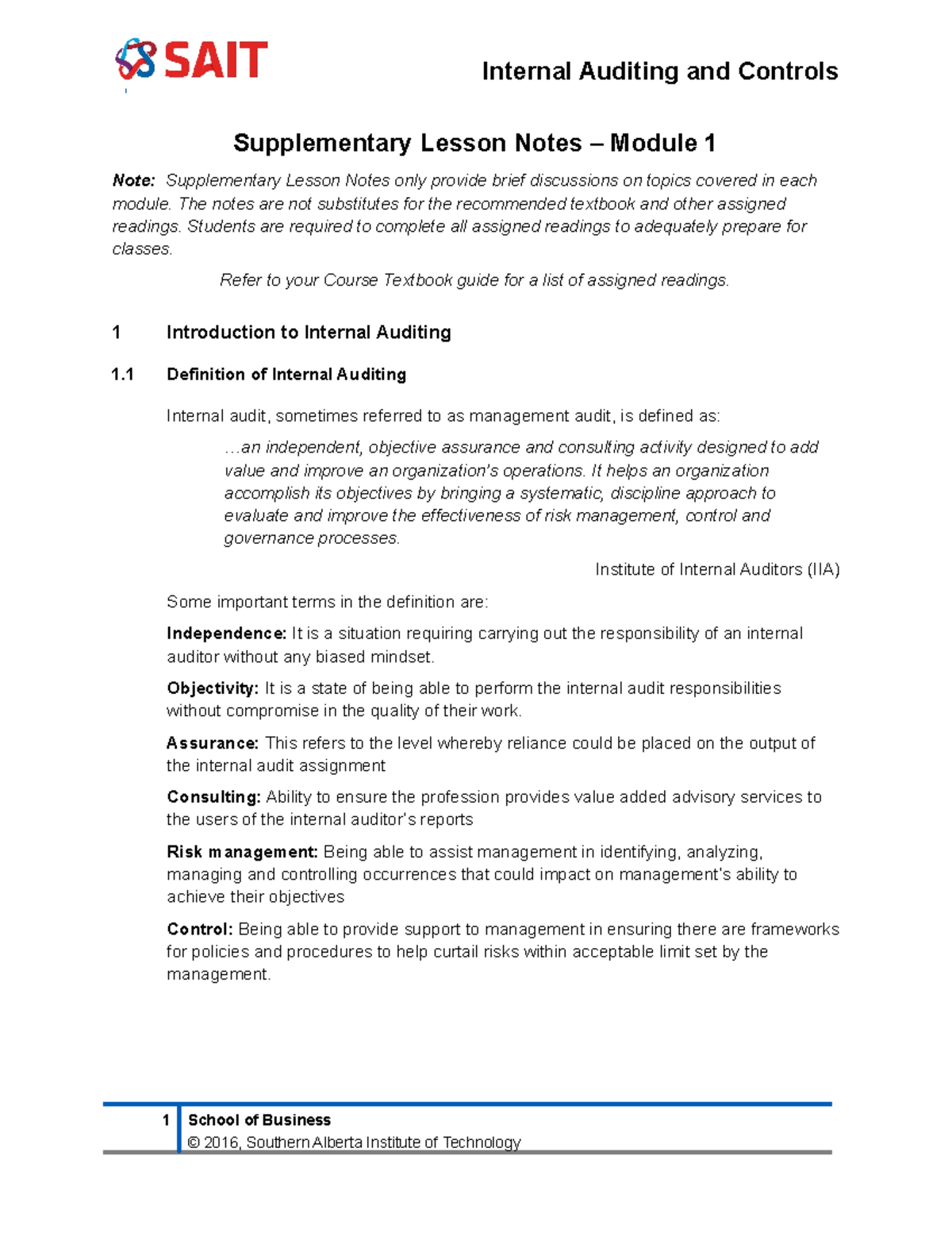 External Auditing: Module 1 Supplementary Lesson Notes - Supplementary ...