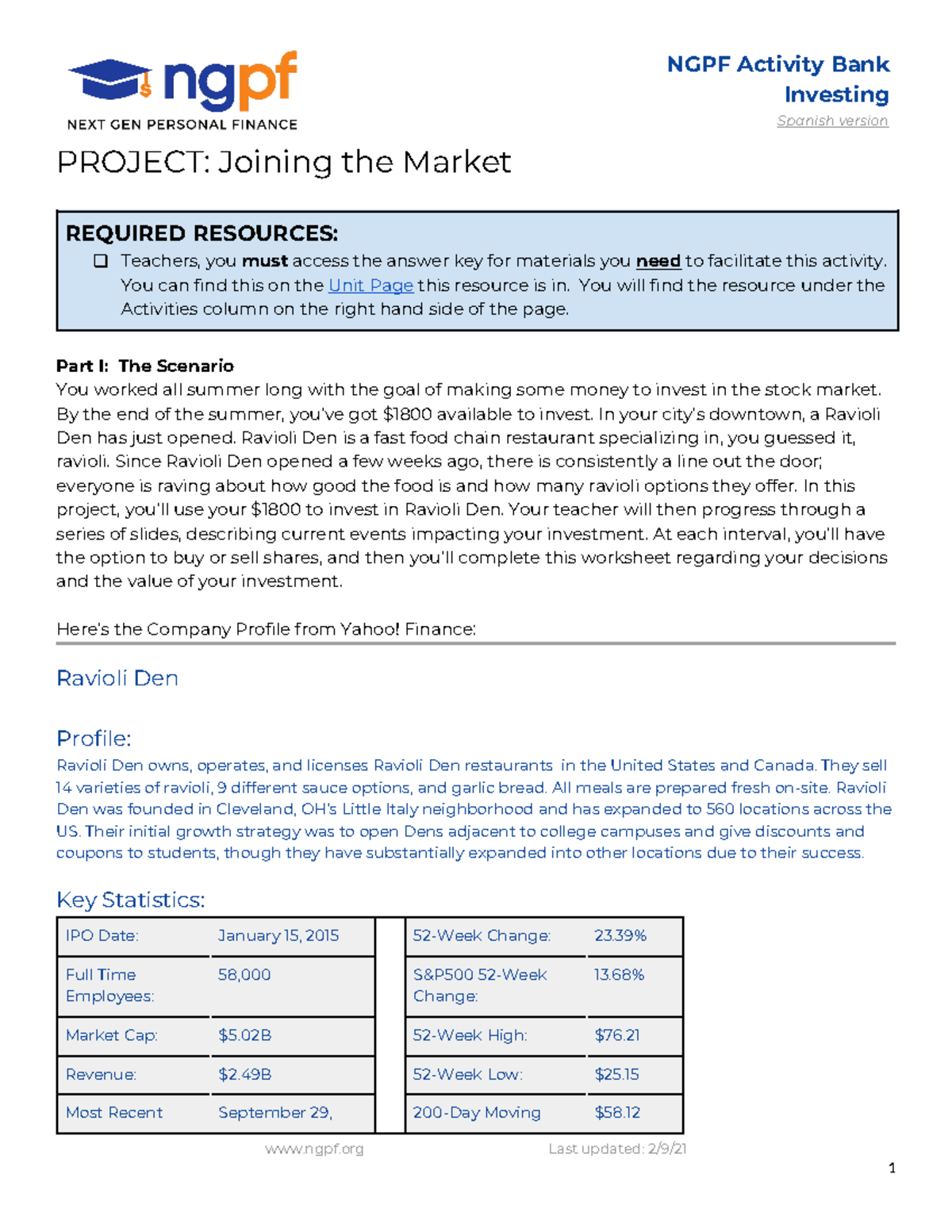 Project Joining the Market - NGPF Activity Bank Investing Spanish ...