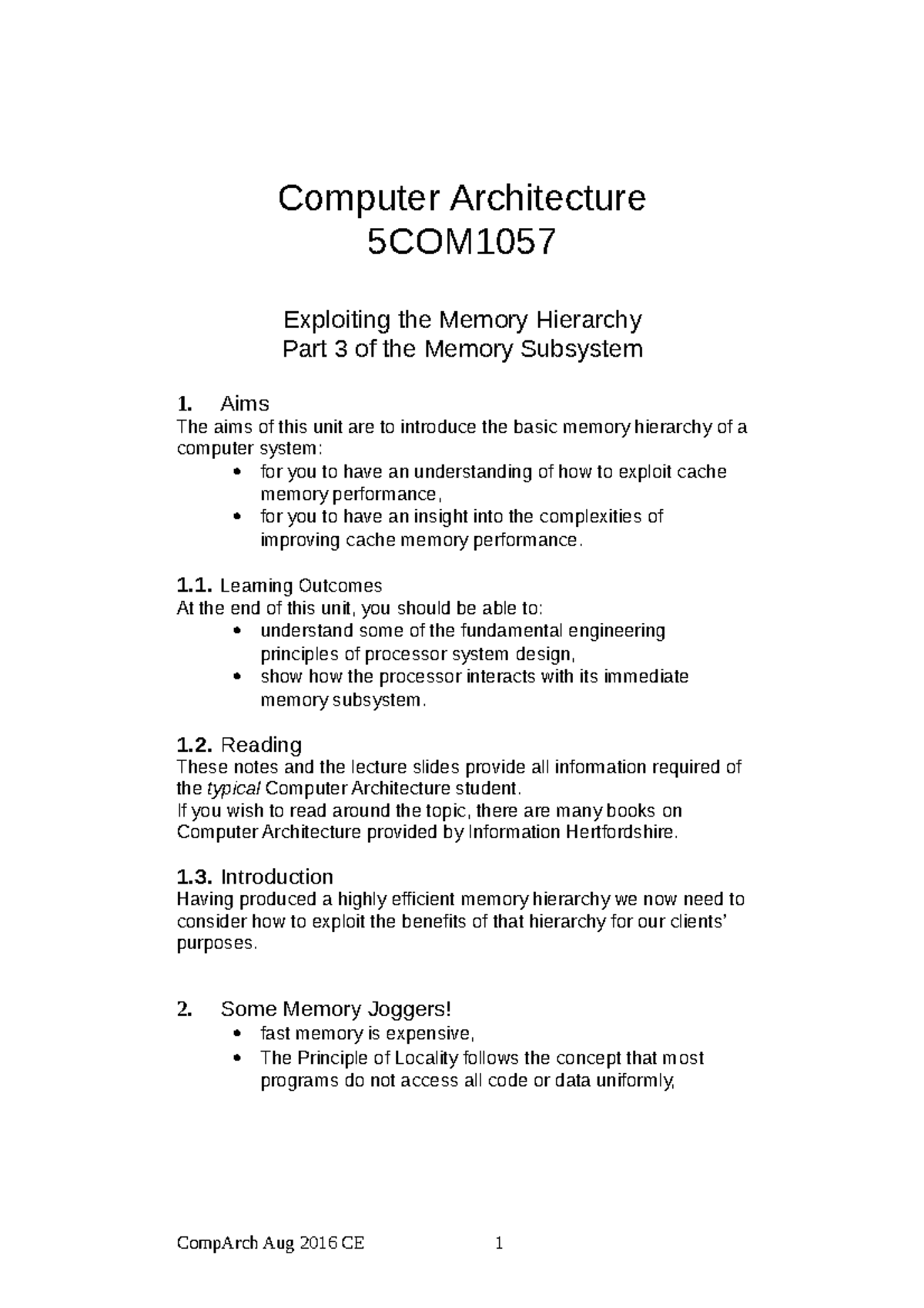 Comp Arch Notes- Exploiting the Memory Hierarchy - Computer ...