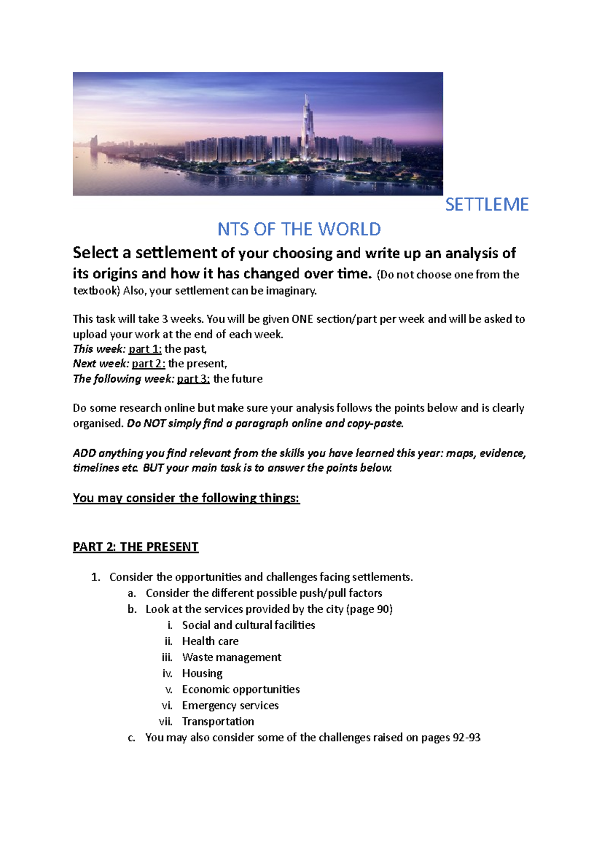 2. Assessment 2 of 3 Settlements OF THE World - SETTLEME NTS OF THE ...