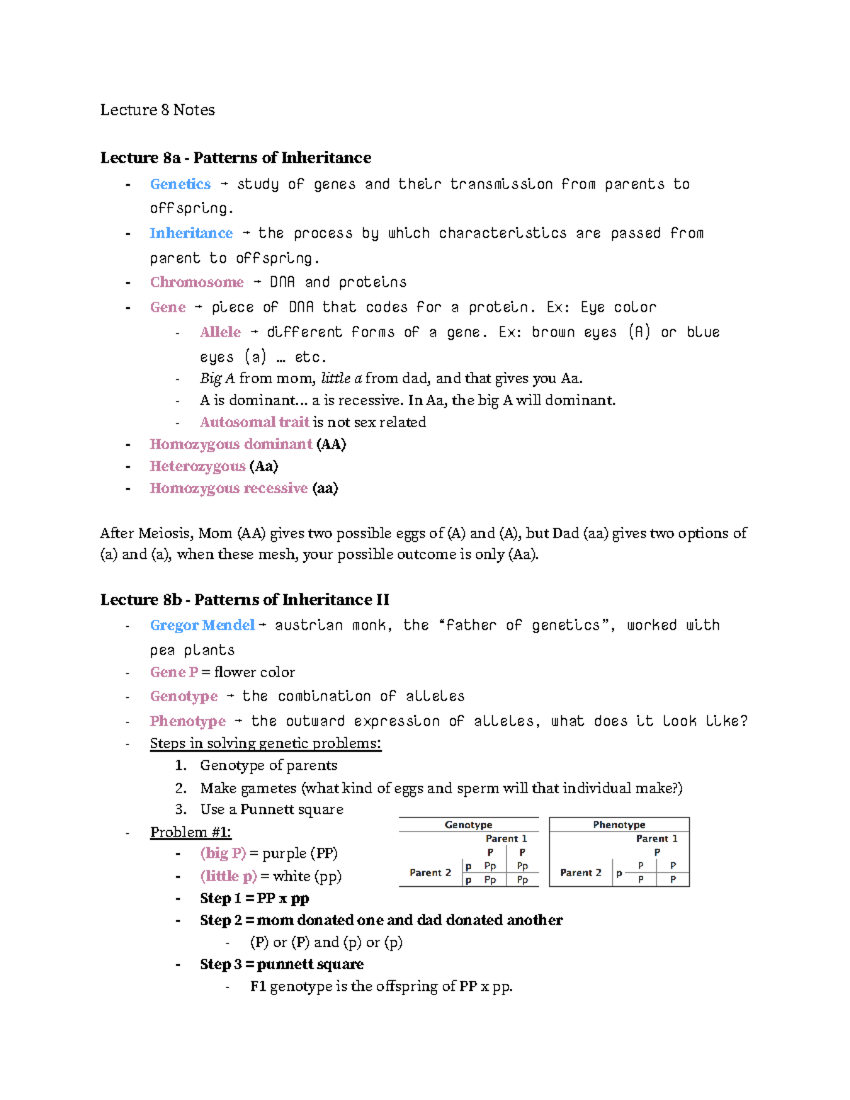 LS7A Lecture 8 Notes - Lecture 8 Notes Lecture 8a - Patterns of ...