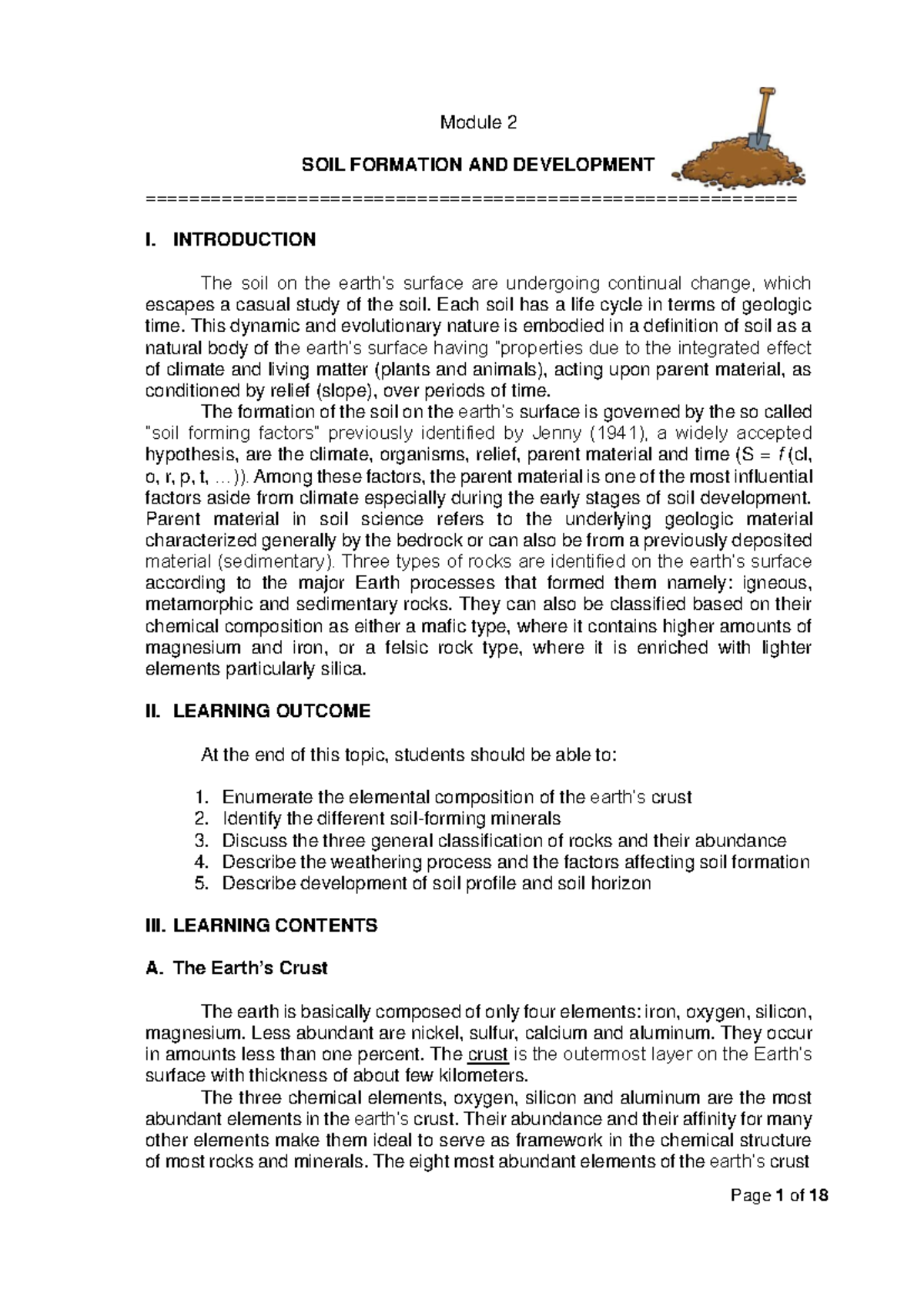 Module 2 Soil Formation and Development - Module 2 SOIL FORMATION AND ...