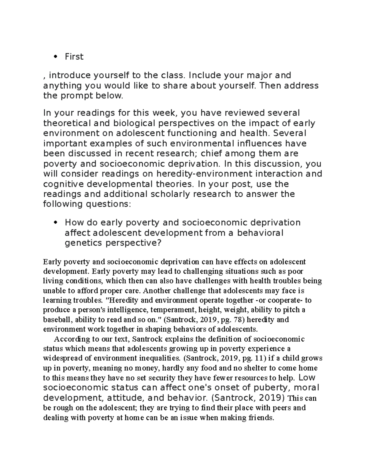 1-1 Discussion Psy 322 - First , introduce yourself to the class ...