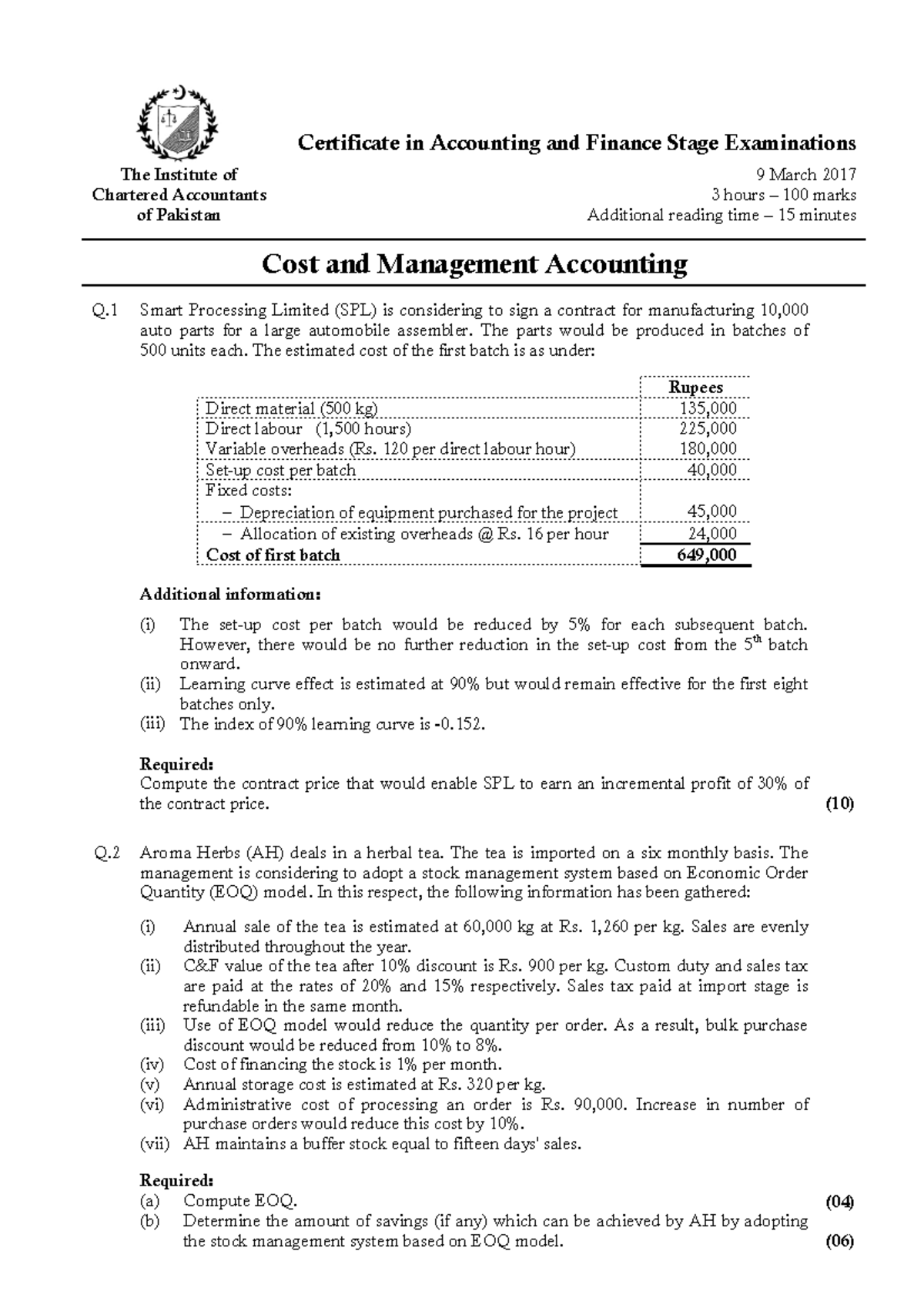 CAF 8 CMA Spring 2017 - ICAP - - Studocu
