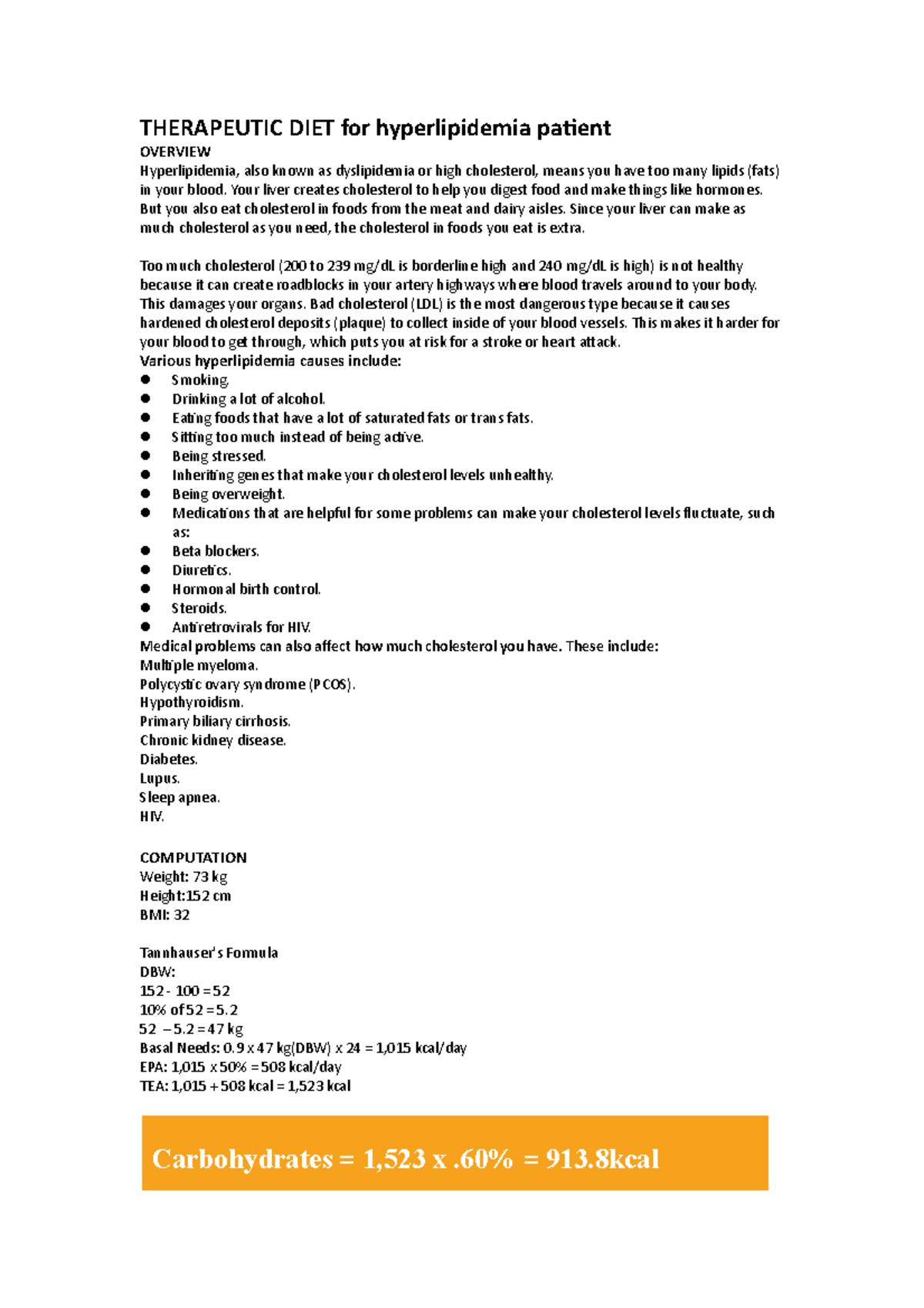 Therapeutic DIET for hyperlipidemia patient - THERAPEUTIC DIET for ...