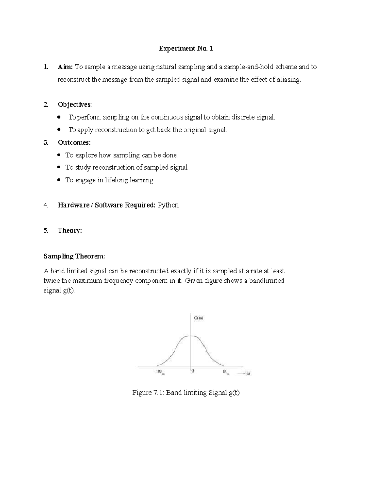Expt No 1 - eccf - Experiment No. 1 Aim: To sample a message using natural sampling and a - Studocu