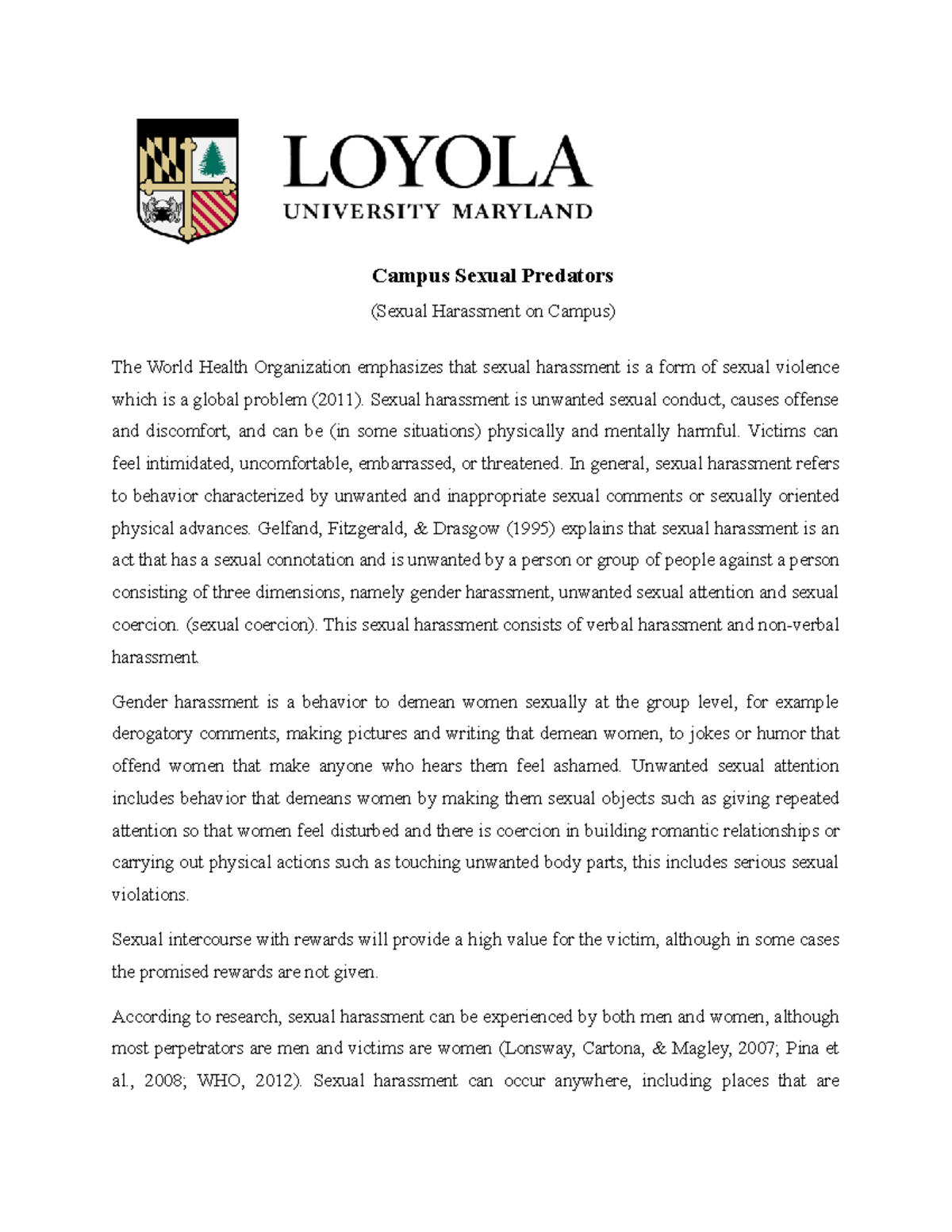 Campus Sexual Predators - Campus Sexual Predators (Sexual Harassment on Campus) The World Health ...