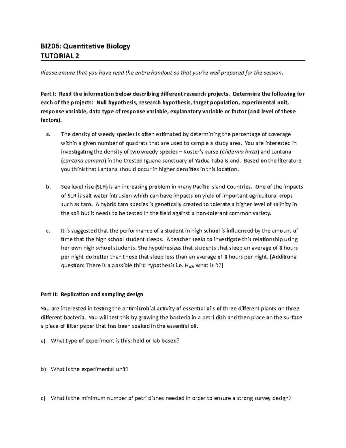 BI206 Tutorial 2 - Some practice materials for reviewing and revision ...