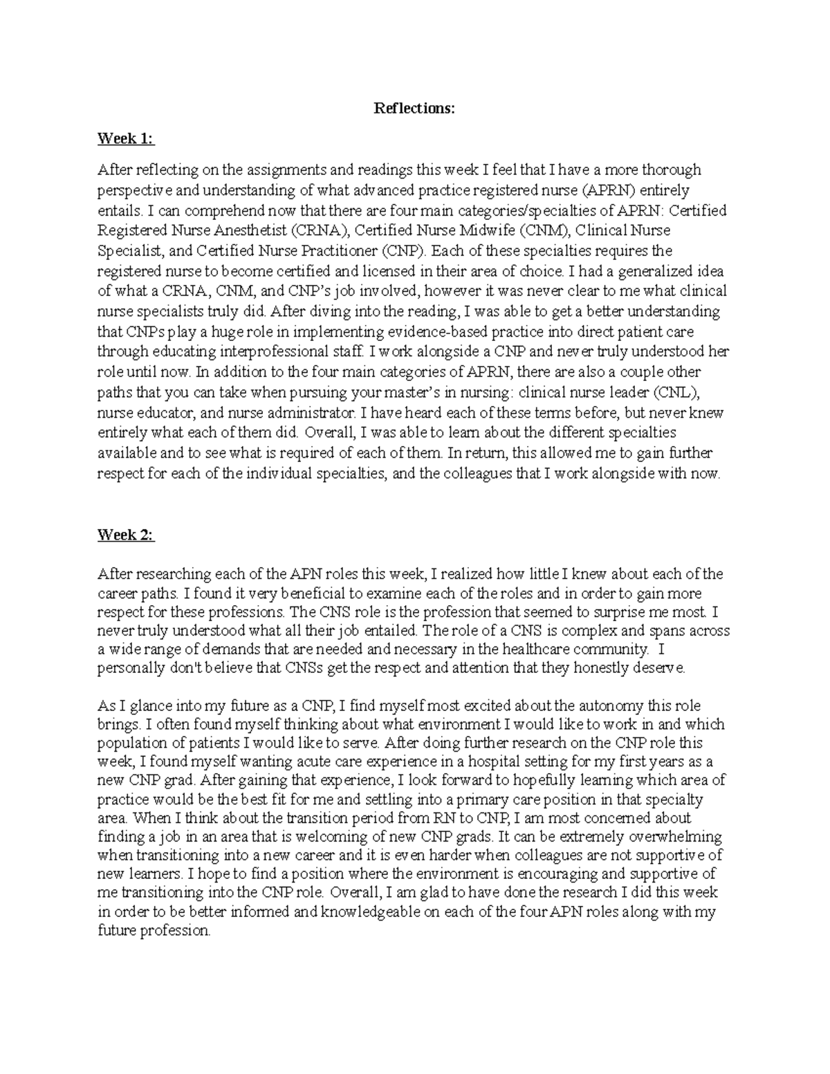 Reflection Post- Overview of week 8 paper - Reflections: Week 1: After ...