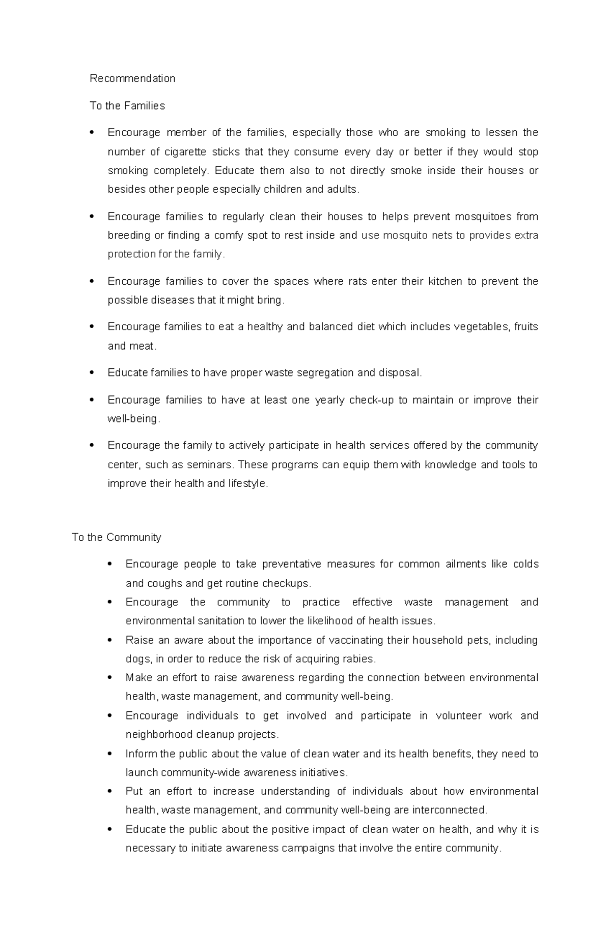 Recommendation.-2D - NOTES - Recommendation To the Families Encourage ...