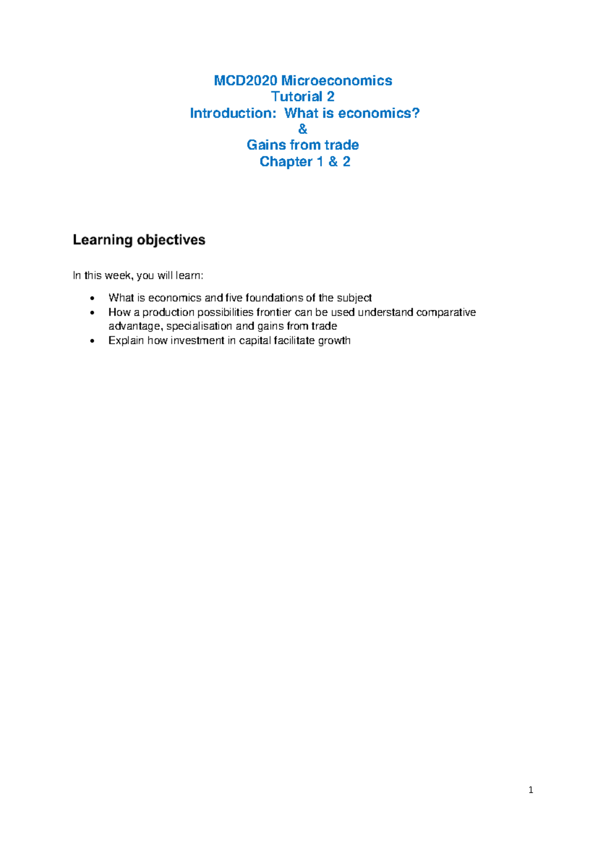 Tutorial 2 Work Sheets - MCD2020 Microeconomics Tutorial 2 Introduction ...