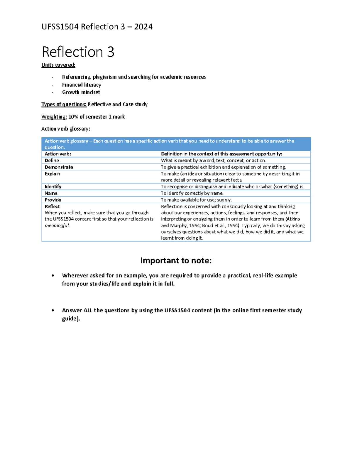 Reflection 3 worksheet Final 2024 - Reflection 3 Units covered ...