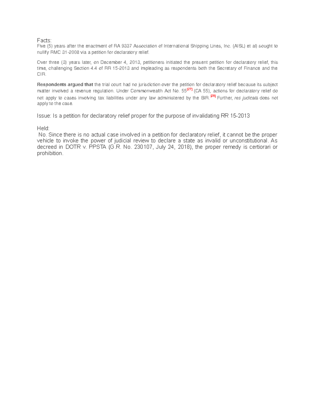 5 - case digests - Facts: Five (5) years after the enactment of RA 9337 ...