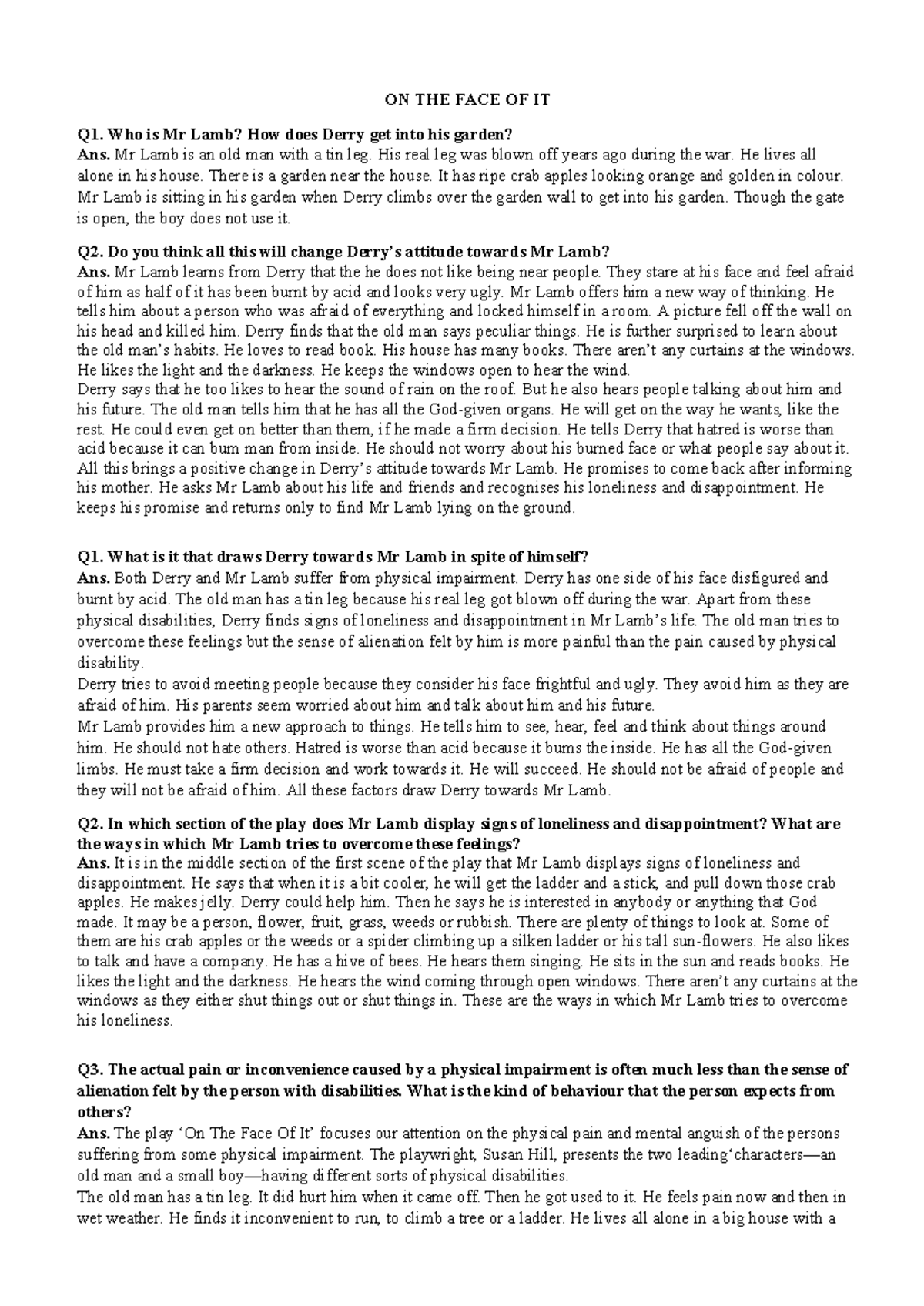 27 B ON THE FACE OF IT - Notes for chap. On The Face Of It - ON THE ...