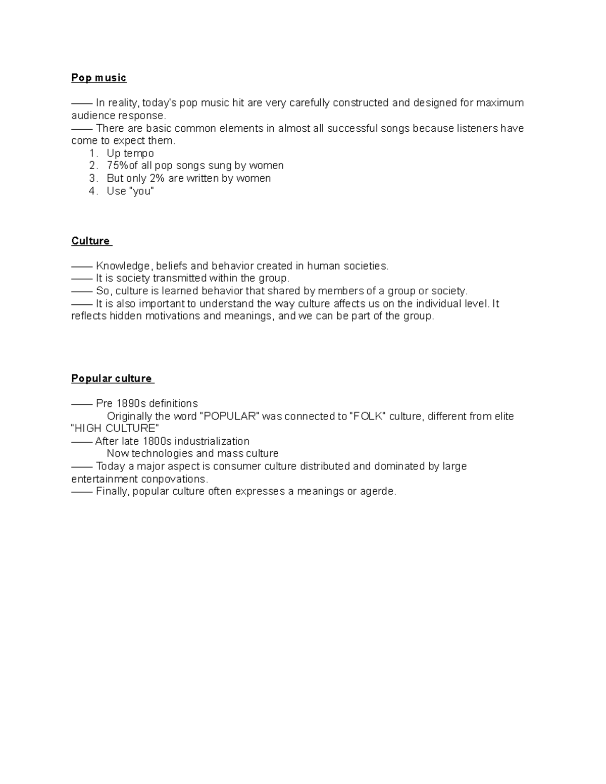Review of 1st QUIZ - The notes of the 1st Quiz. Pop music —— In reality ...