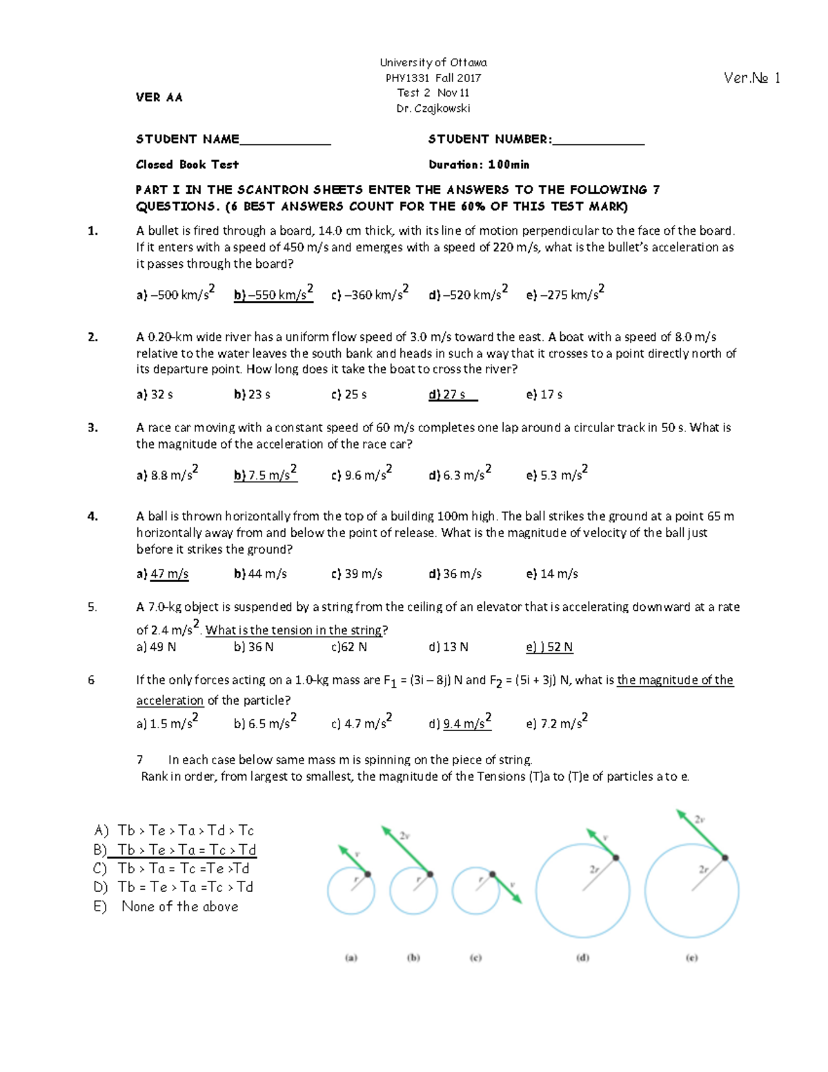 Fall2017 Midterm 2 abc answers to show - VER AA STUDENT NAME____________ STUDENT NUMBER ...