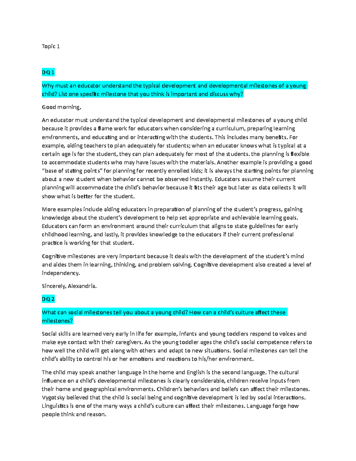 DQ 1 and 2 grade A Typical and Atypical Behaviors in Early Childhood ...