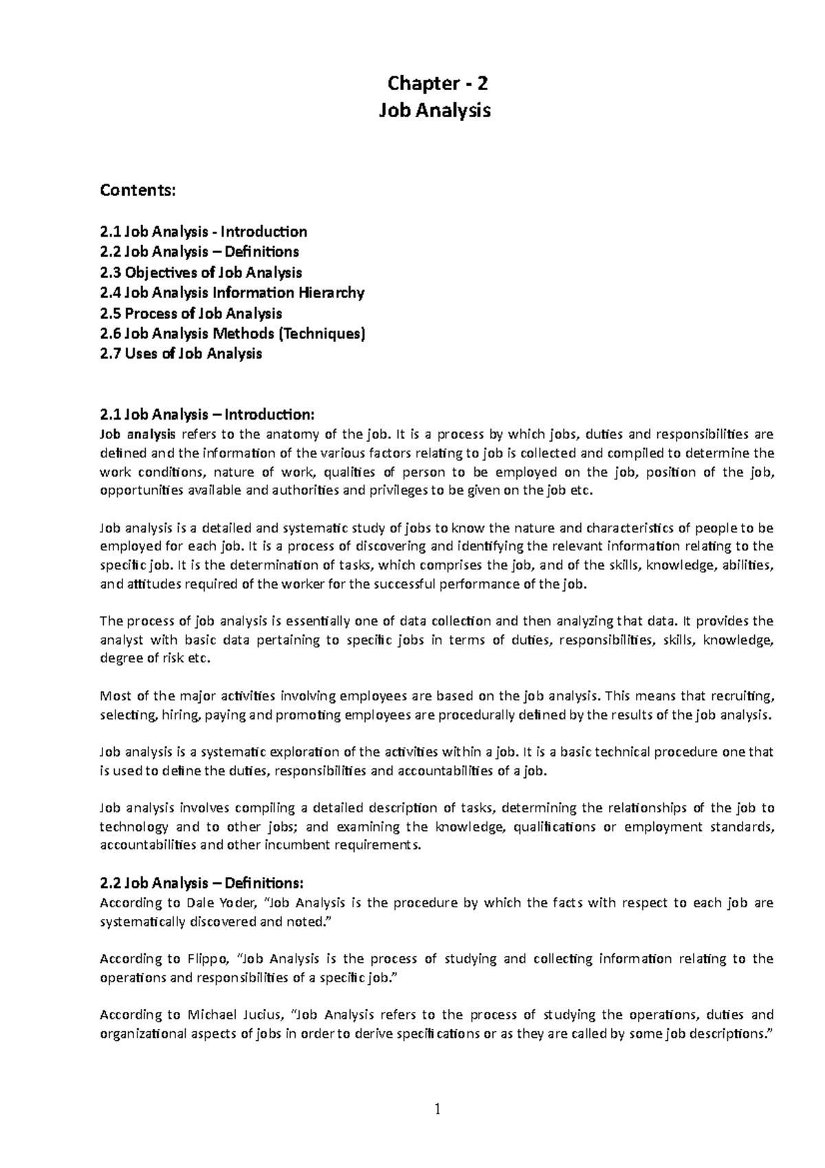 Chapter - 2 - Job Analysis - Chapter - 2 Job Analysis Contents: 2 Job Analysis - Introduction 2 ...